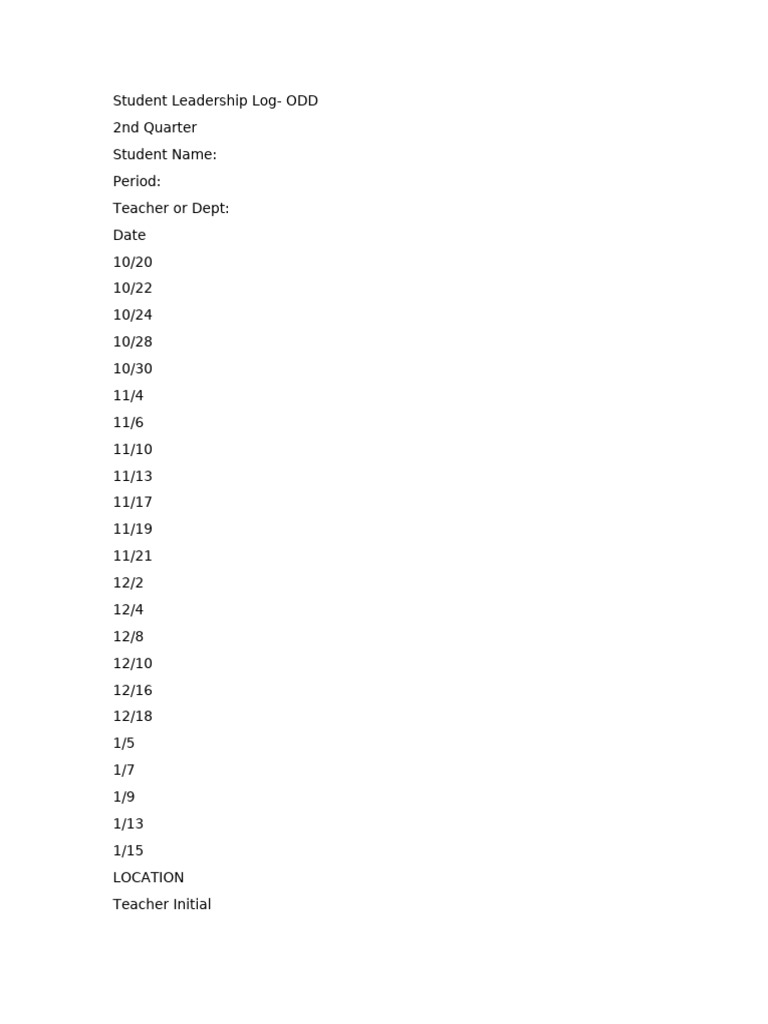 Student Leadership Log: 2nd Quarter | PDF
