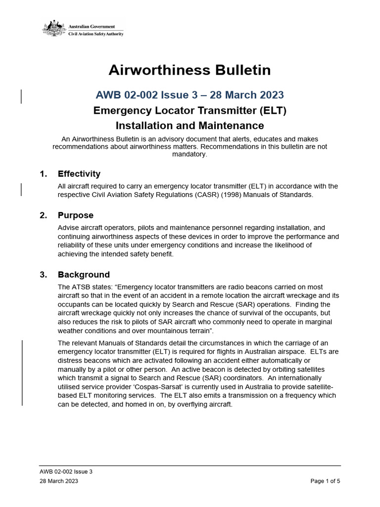 Awb 02-002 Issue 3 - Emergency Locator Transmitter Elt Installation and ...