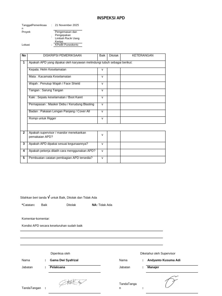 Inspeksi APD dan Pemadam Kebakaran | PDF