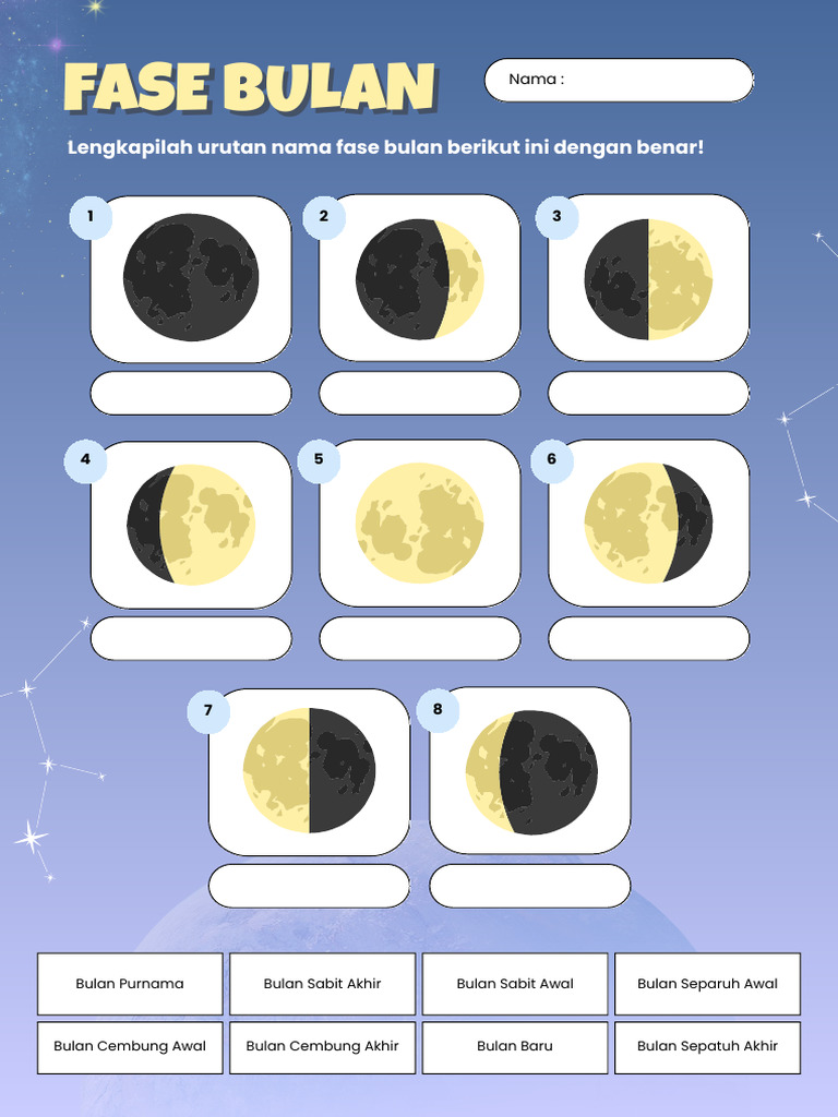 Fase Bulan Lembar Kerja Ungu Dan Kuning Ilustrasi | PDF