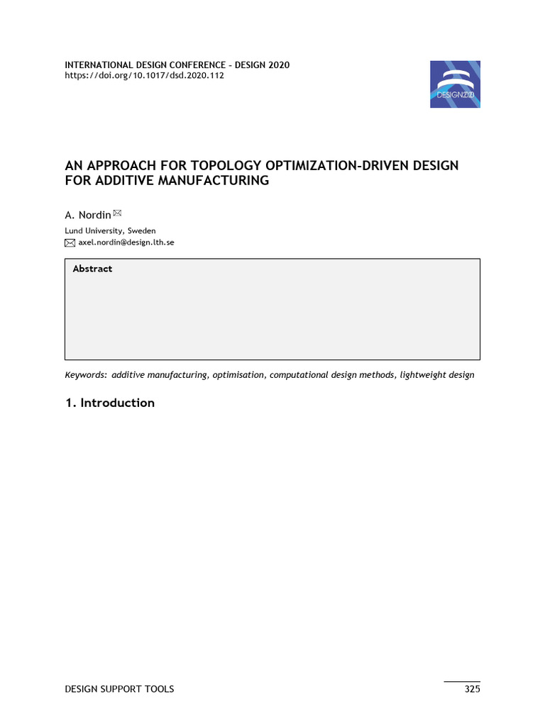 An Approach For Topology Optimization-Driven Desig | PDF | Computer Aided Design | Mathematical ...