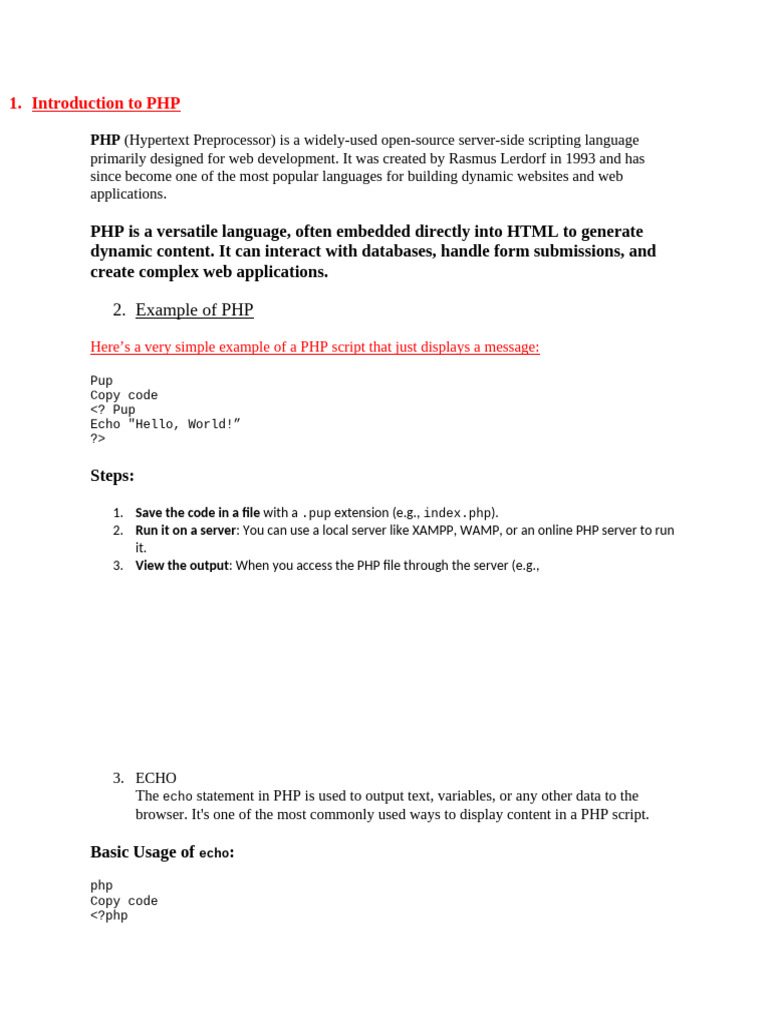 Introduction To PHP | PDF | Php | Data Type