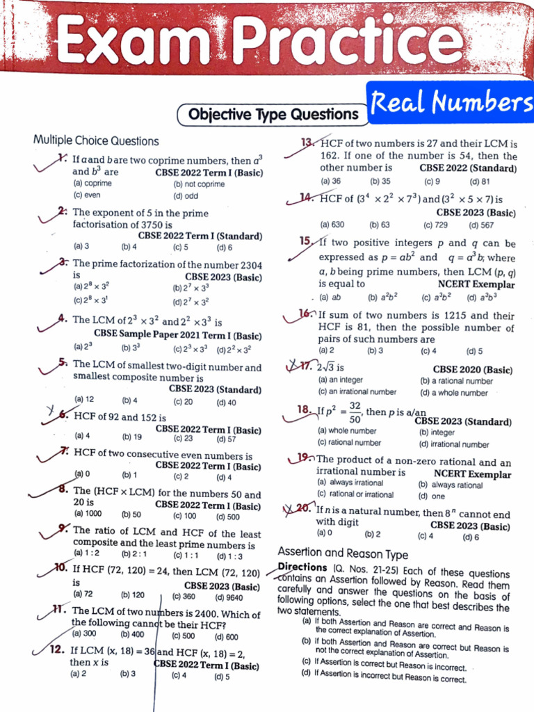 X-REAL NUMBERS (Practice Questions) | PDF