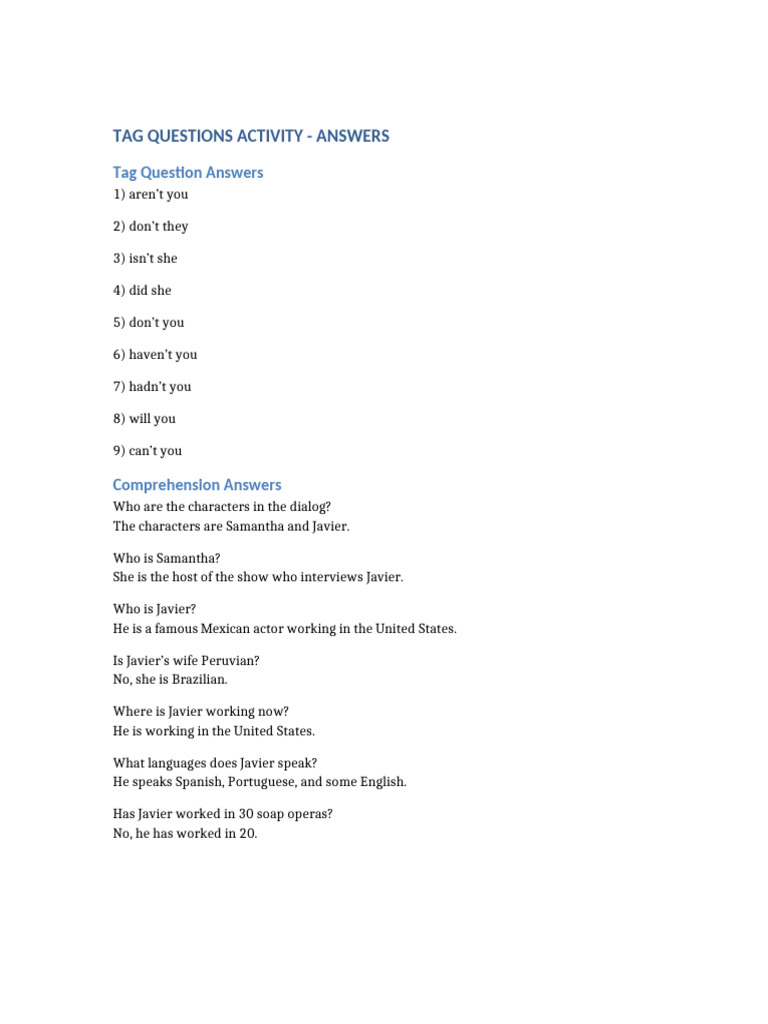 Tag Questions Completed | PDF