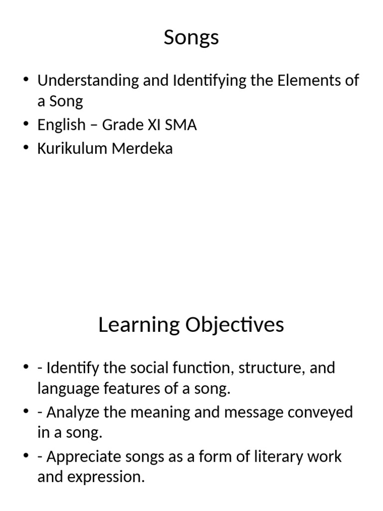 Songs Presentation Grade XI SMA | PDF