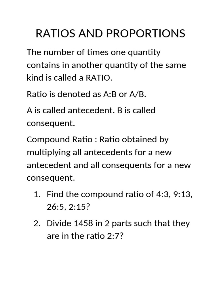 Ratios and Proportions | PDF | Ratio | Chess