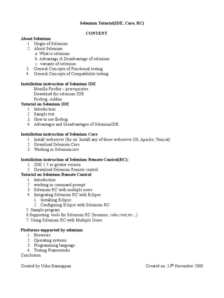 Selenium Training Pdf Selenium Software Web Browser