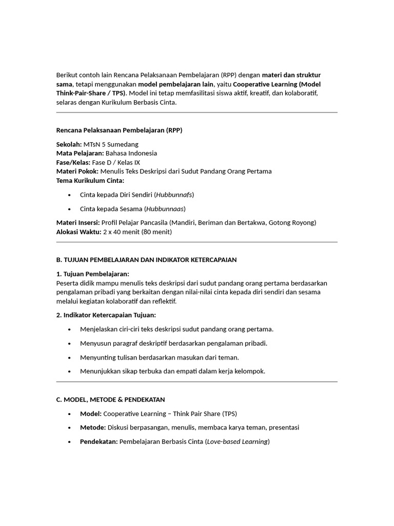 RPP KBC Menulis Teks Deskripsi Model Tps | PDF