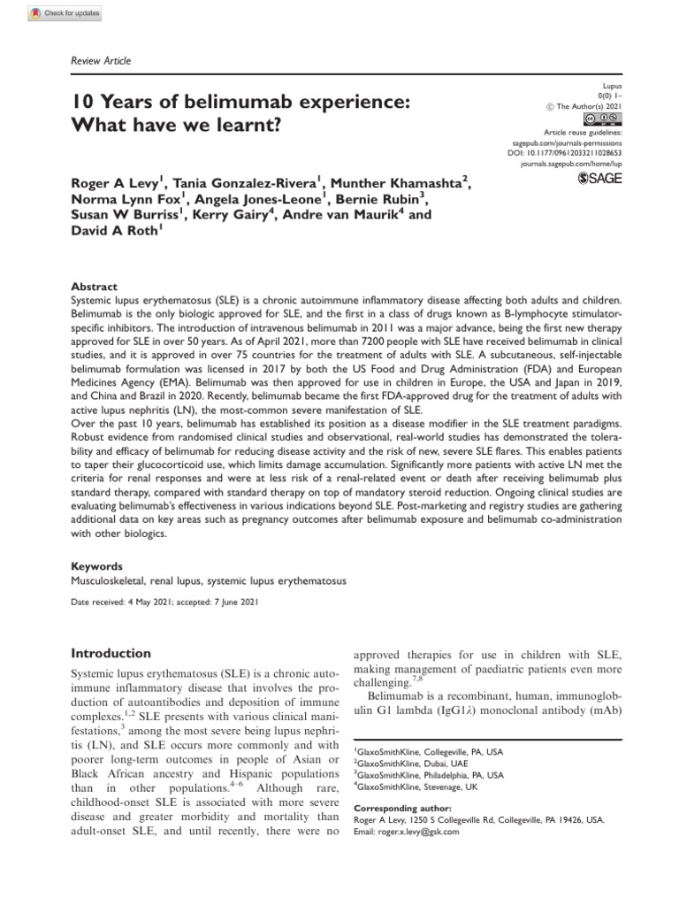 10 Years of Belimumab Experience, What Have We Learnt? | PDF | Health ...