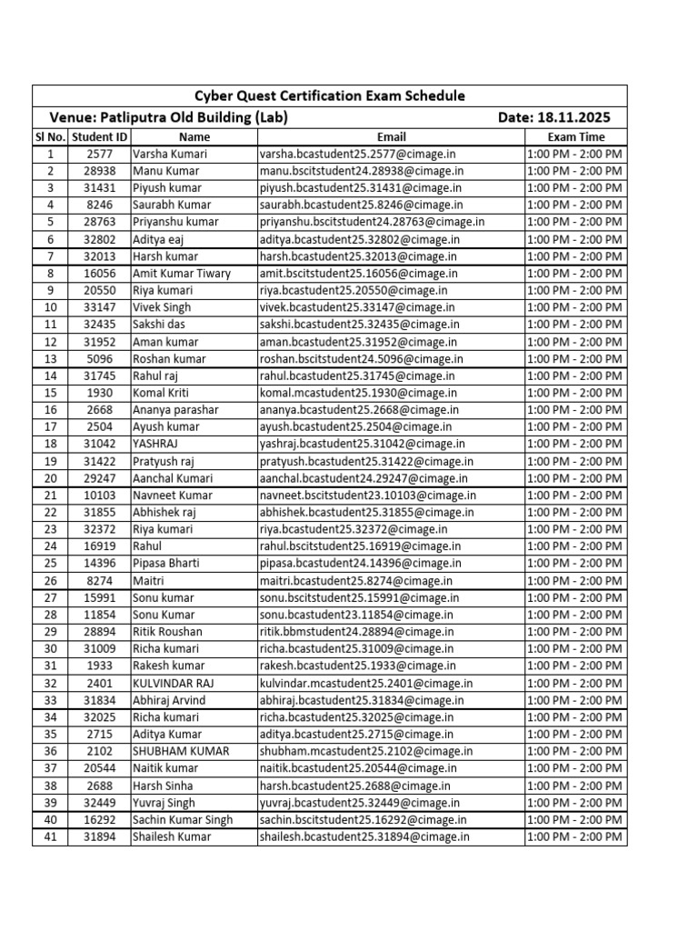 Cyber Quest Certification Exam Schedule | PDF