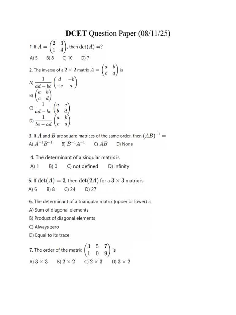 DCET Question Paper (08!11!25) | PDF