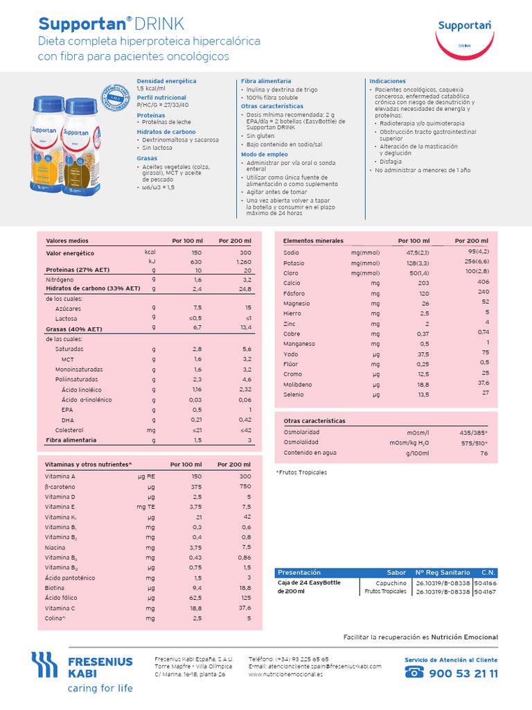Nutrición Oncológica: Supportan Drink | PDF | Nutrición | Dieta y nutrición