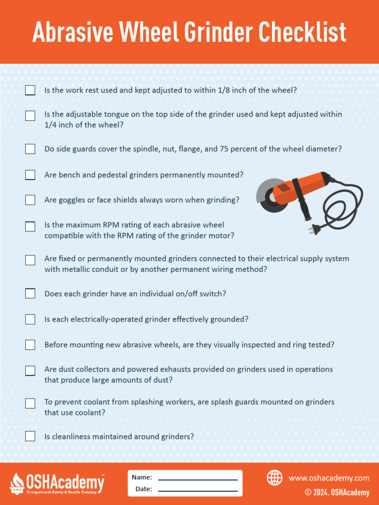 Abrasive Wheel Grinder Self Inspection Checklist | PDF
