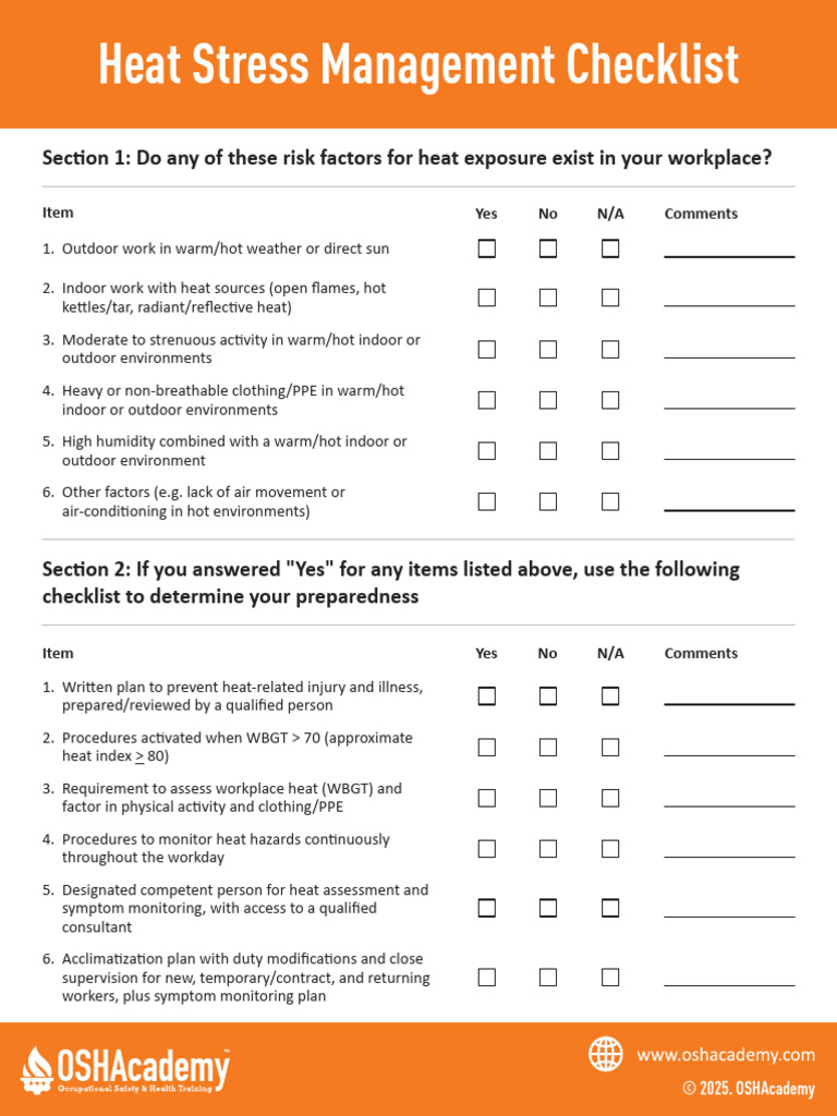 Heat Stress Management Checklist | PDF | Hyperthermia | Personal ...