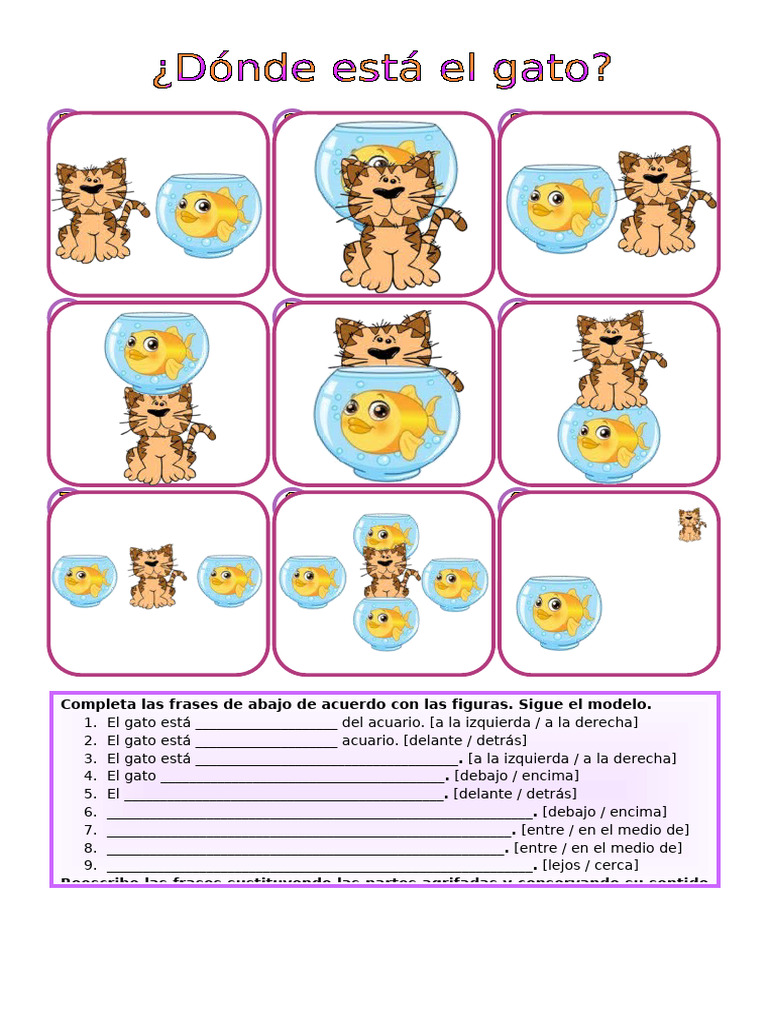 Donde Esta El Gato Actividades y Juegos Ejercicios de Gramatica Hoja ...