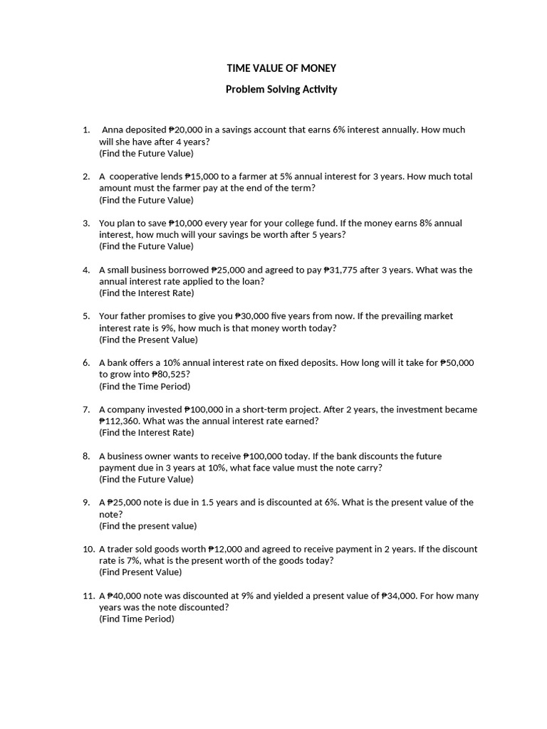 TVM Problem Solving Activity | PDF