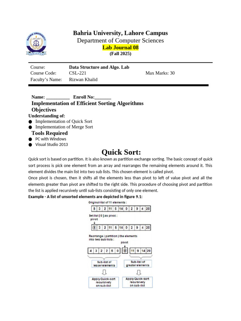 DSA-Lab-8-Sorting-05112025-114027pm | PDF | Algorithms And Data Structures | Computer Science