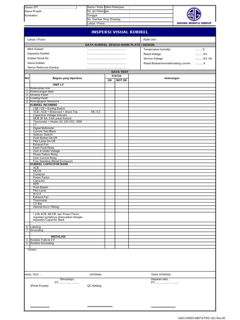 ASG-CHRD3-MEP-ETRIC-011 Visual Checklist Panel LV+Caps Bank | PDF