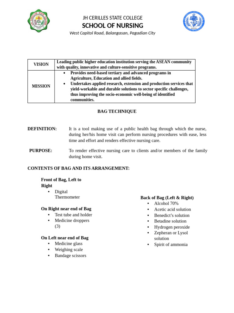 Nursing Bag Technique Guide | PDF | Hand Washing