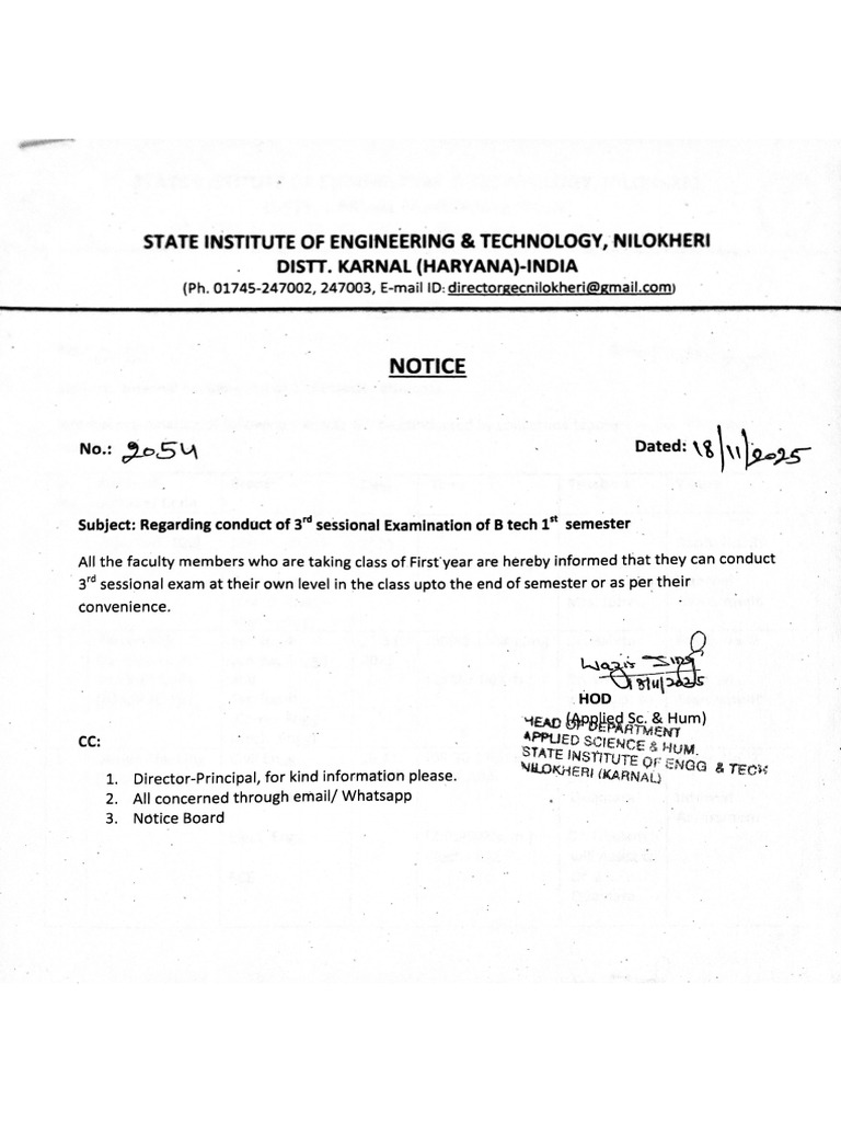 Internal Examination of 1st Semester Students | PDF
