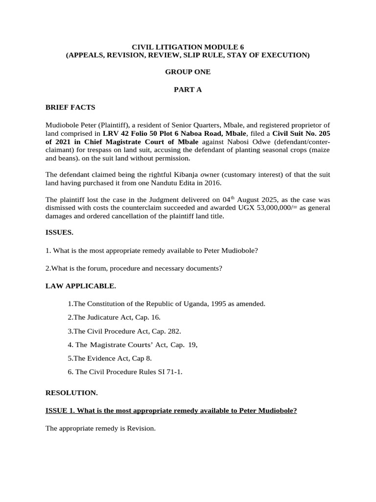 WORKSHOP 1 CIVIL Module 6-REVISED | PDF | Lawsuit | Judgment (Law)