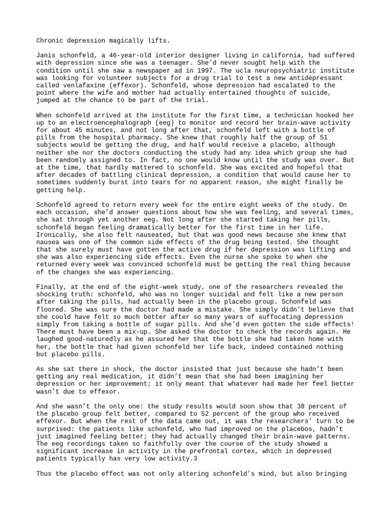 Chronic Depression Magically Lifts Notes | PDF | Placebo | Mind