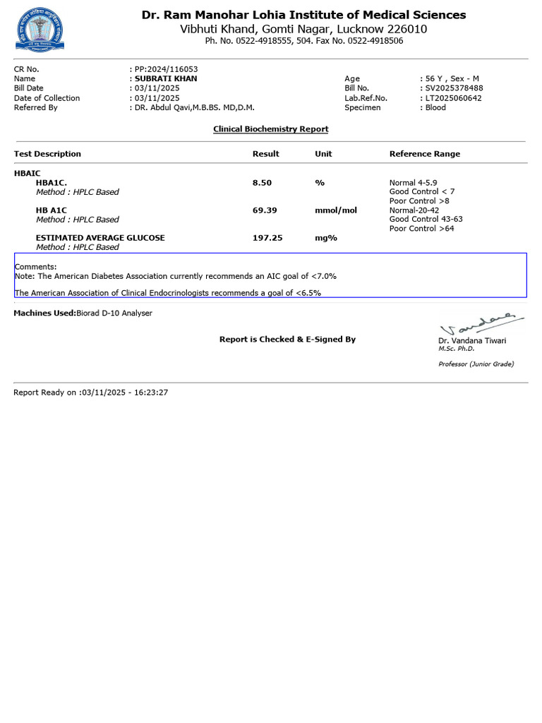 Clinical Biochemistry Report for Subrati Khan | PDF