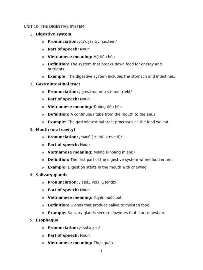 Voc-Unit 10-The Digestive System | PDF | Digestion | Human Digestive System