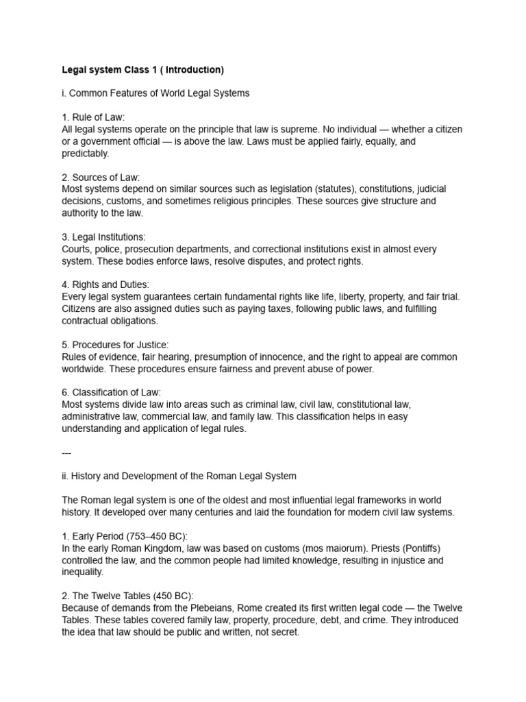 Overview of World Legal Systems | PDF | Roman Law | Civil Law (Legal ...