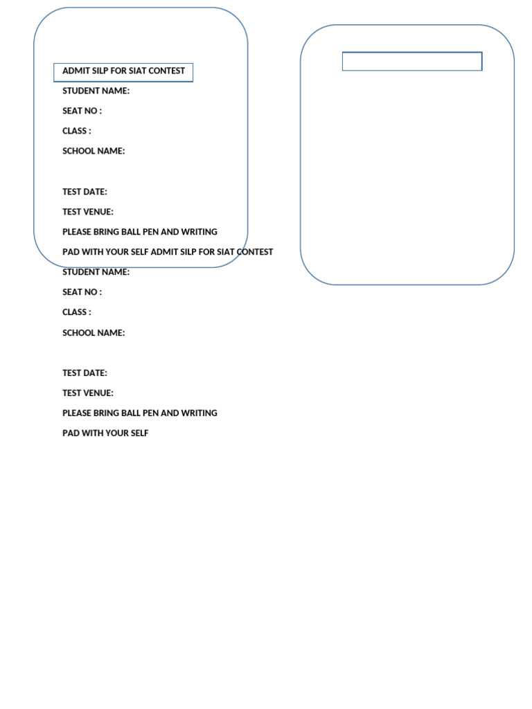 Admit Silp for Siat Contest | PDF