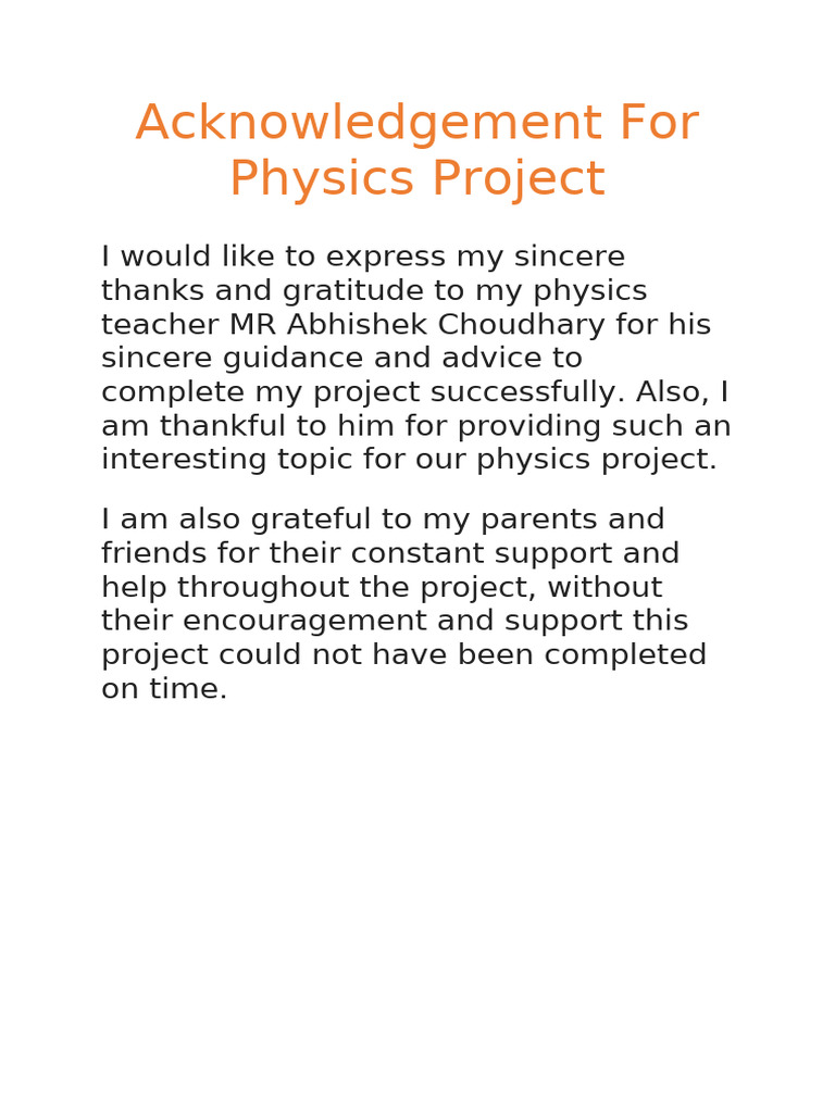 Acknowledgement For Physics Project | PDF