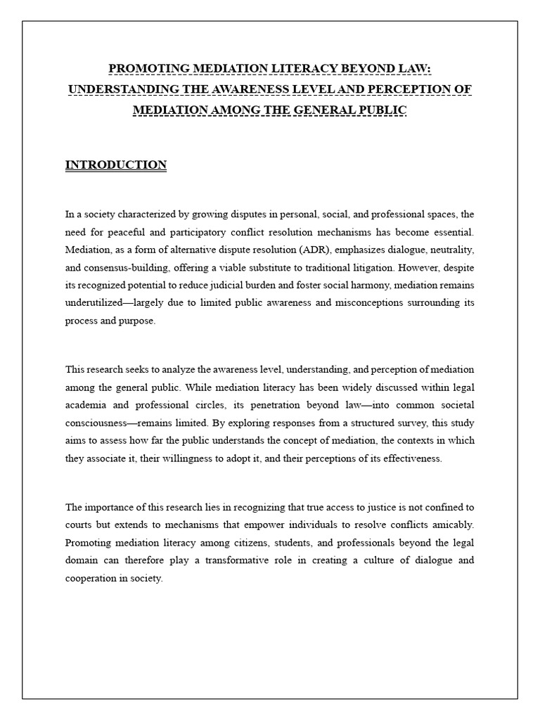 Promoting Mediation Literacy Beyond Law Final Output | PDF | Mediation ...