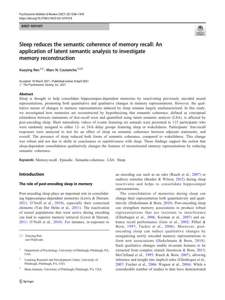 Semantic Coherence and Sleep Ren | PDF | Memory | Recall (Memory)