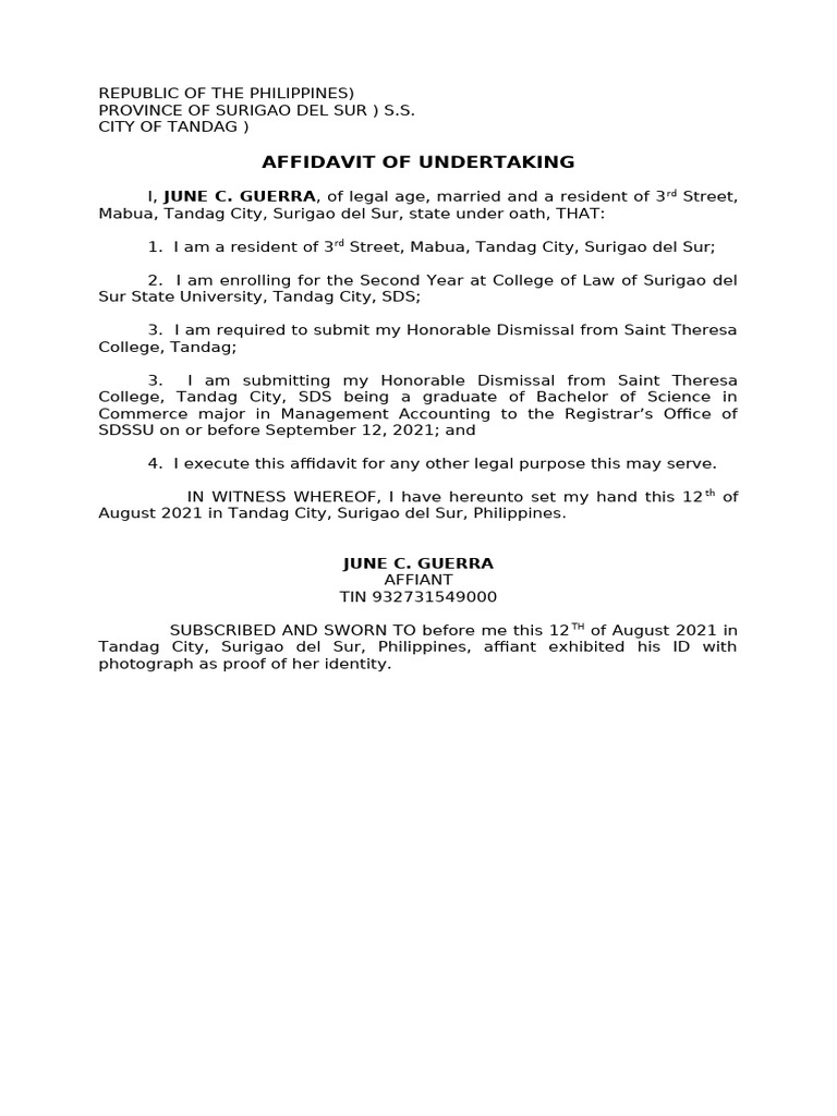 Affidavit of Undertaking - Clide Montero | PDF