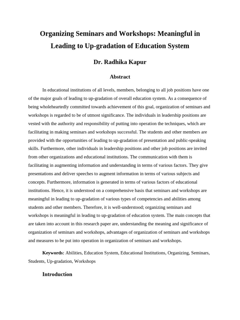 Organizing Seminars and Workshops 17 | PDF | Critical Thinking ...