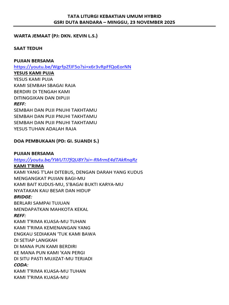 Kebaktian Umum Hybrid GSRI 23 Nov 2025 | PDF