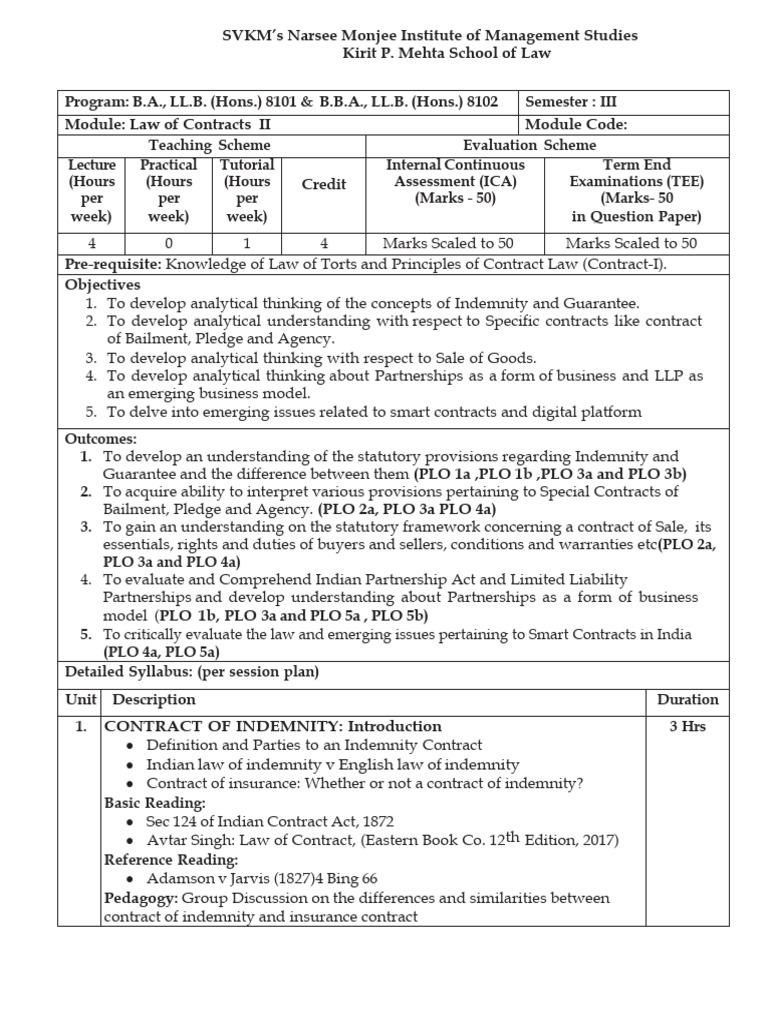 Law of Contracts II Syllabus Overview | PDF | Limited Liability ...