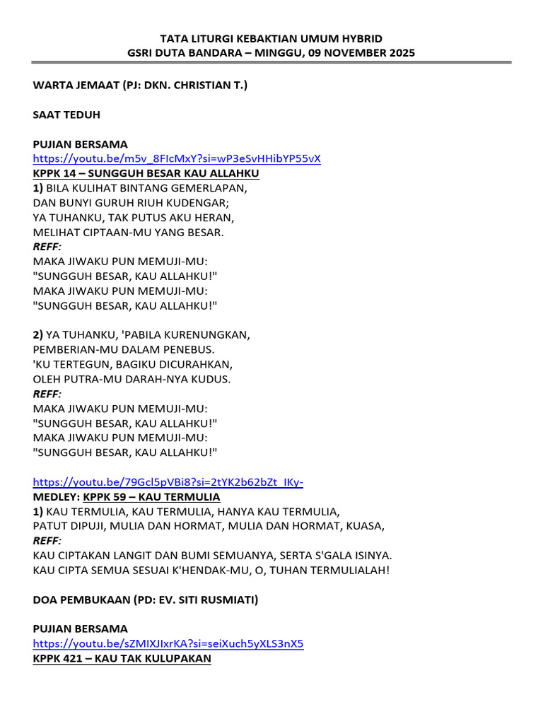 Tata Liturgi Kebaktian Hybrid GSRI | PDF