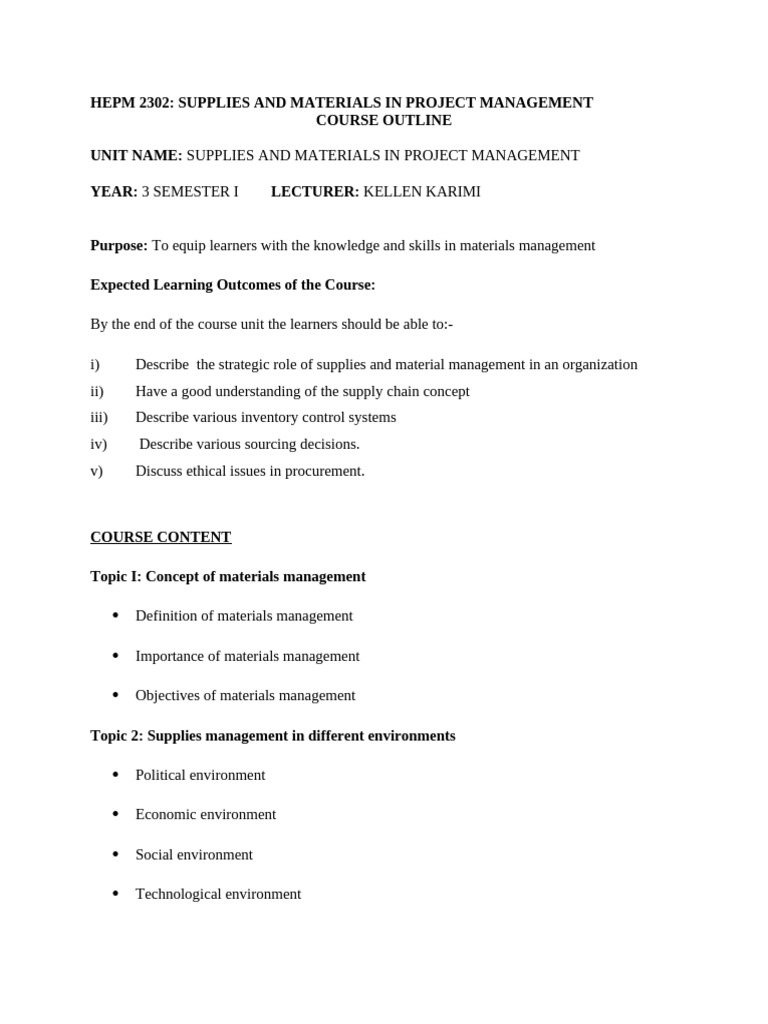 Supplies and Materials Management Course | PDF | Logistics | Procurement