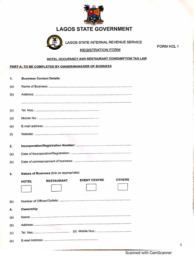 Hotel Consumption and Restaurant Registration Form | PDF