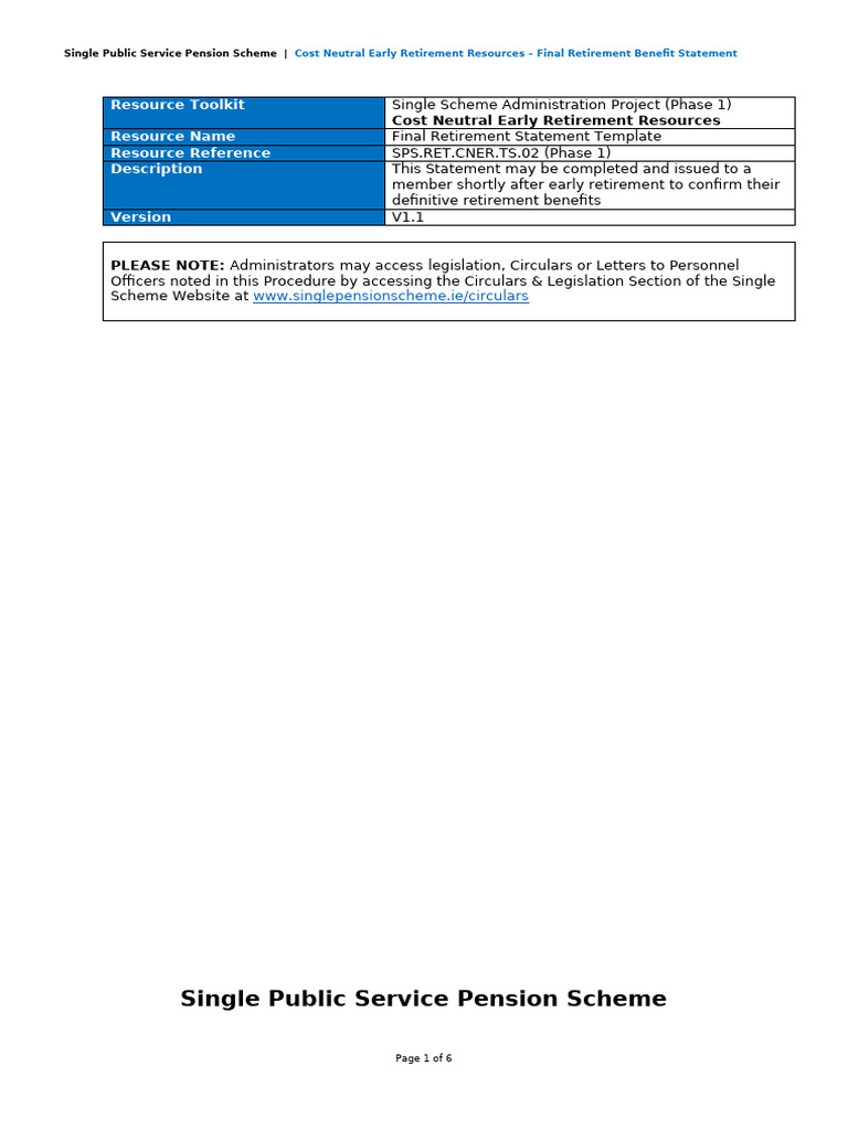 Final Retirement Benefit Statement Guide | PDF | Retirement | Pension