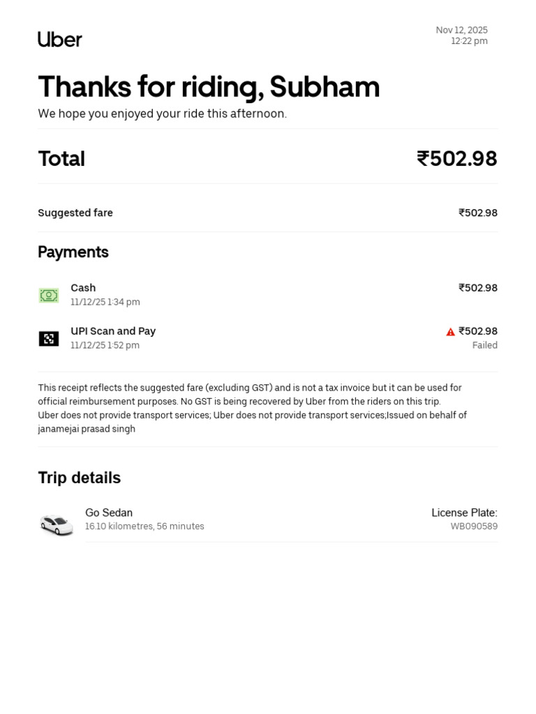 Uber Ride Receipt - Nov 12, 2025 | PDF