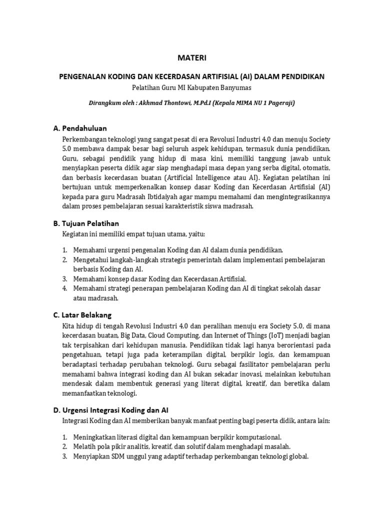 Materi Pengenalan Koding Dan AI Dalam Pendidikan | PDF