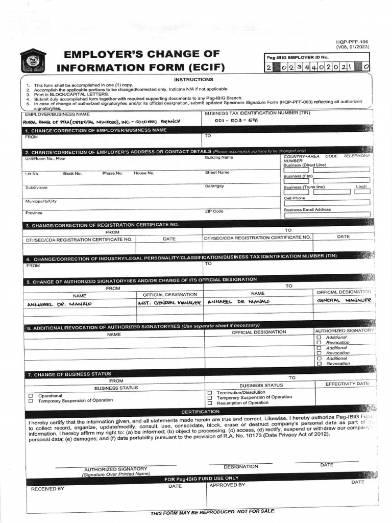 Employer's Change of Information Form | PDF