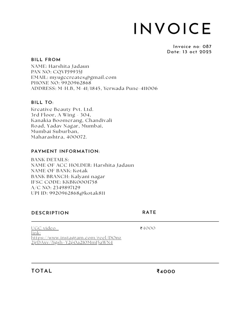 Harshita Invoice | PDF