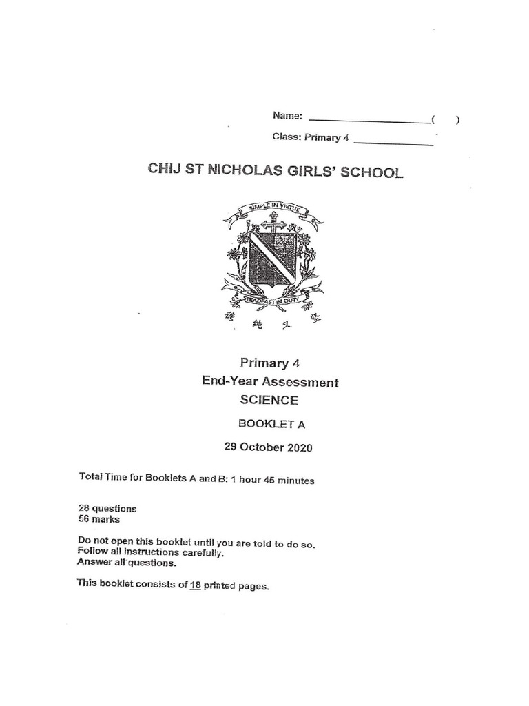 P4 Science SA2 2020 ST Nicholas Exam Papers | PDF
