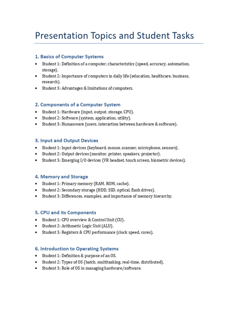 Presentation Topics and Tasks | PDF | Computer Data Storage | Operating ...