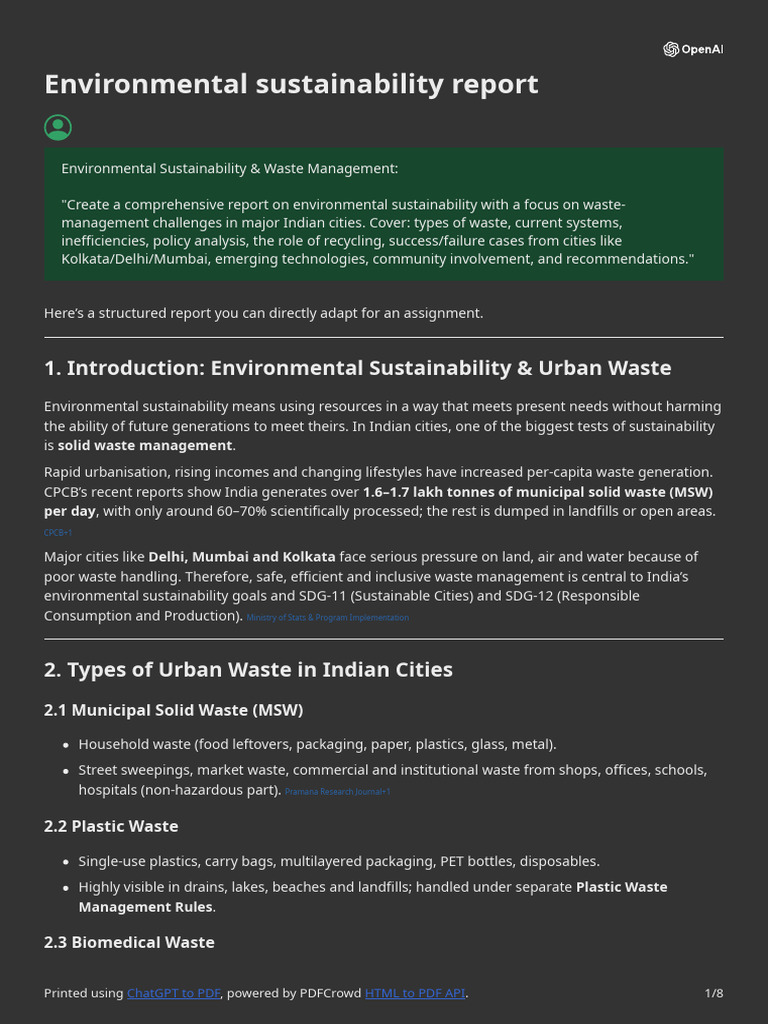 Environmental Sustainability Report | PDF | Waste | Waste Management