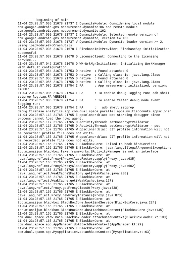 Com.dual.Space.parallel.apps.Multiaccounts.appscloner Logcat | PDF | Android (Operating System ...