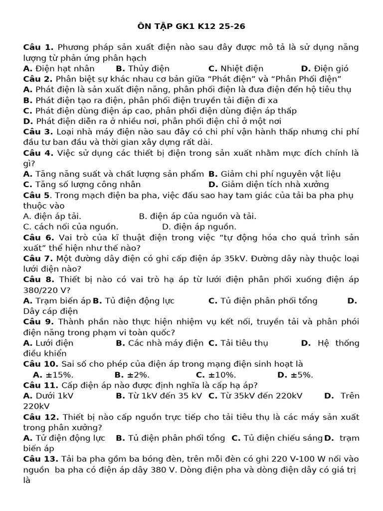 ÔN TẤP GK1 K12- 25-26 - gởi các lớp | PDF